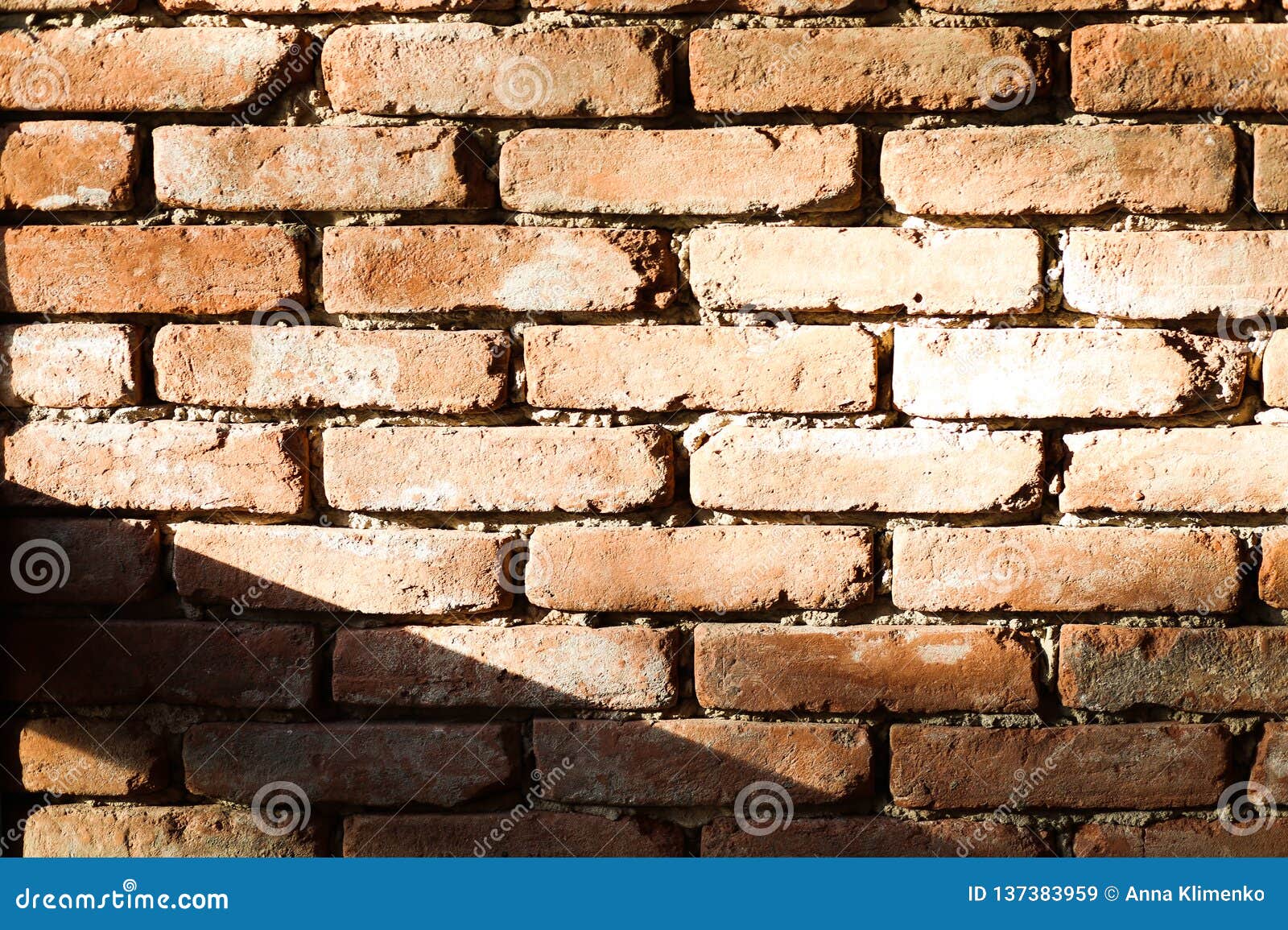 Red Brick Wall with Sun Light and Shadow Stock Image - Image of ...