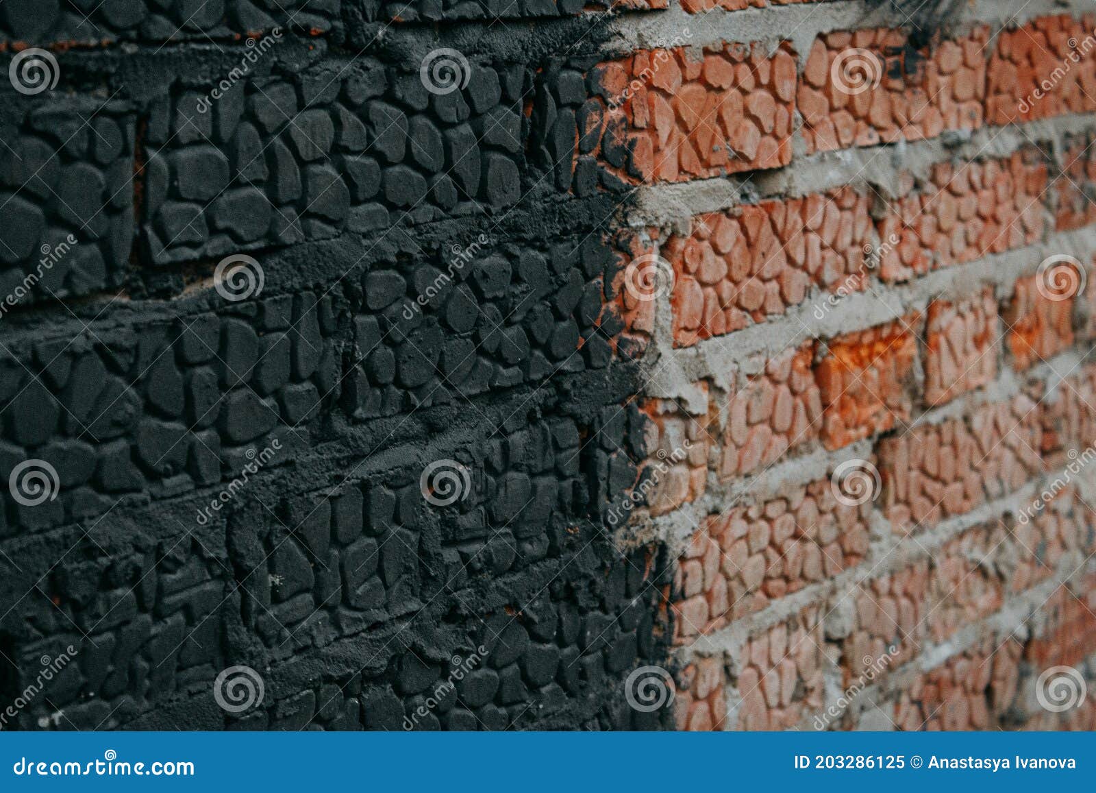 Primer On The Brick Wall With A Roller. Brick Wall Repair With Putty ...