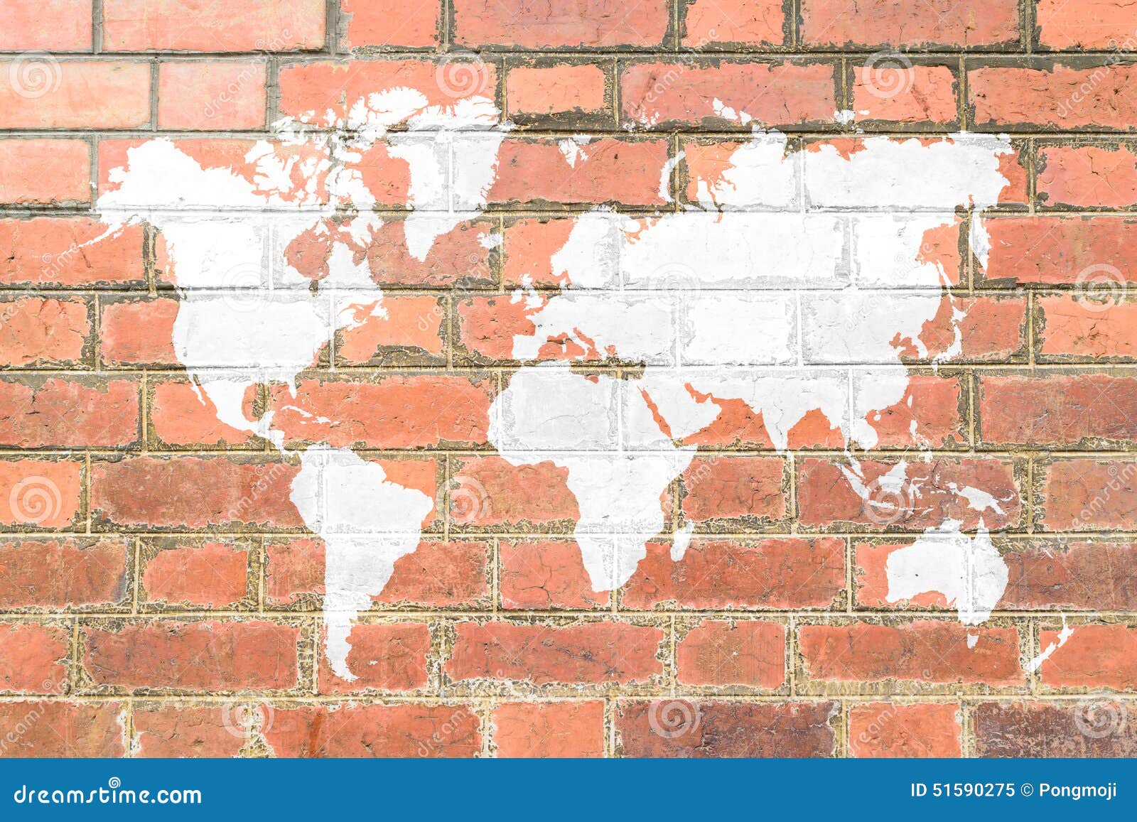 Red Brick Wall Texture Soft Tone White Color With World Map Stock Image ...