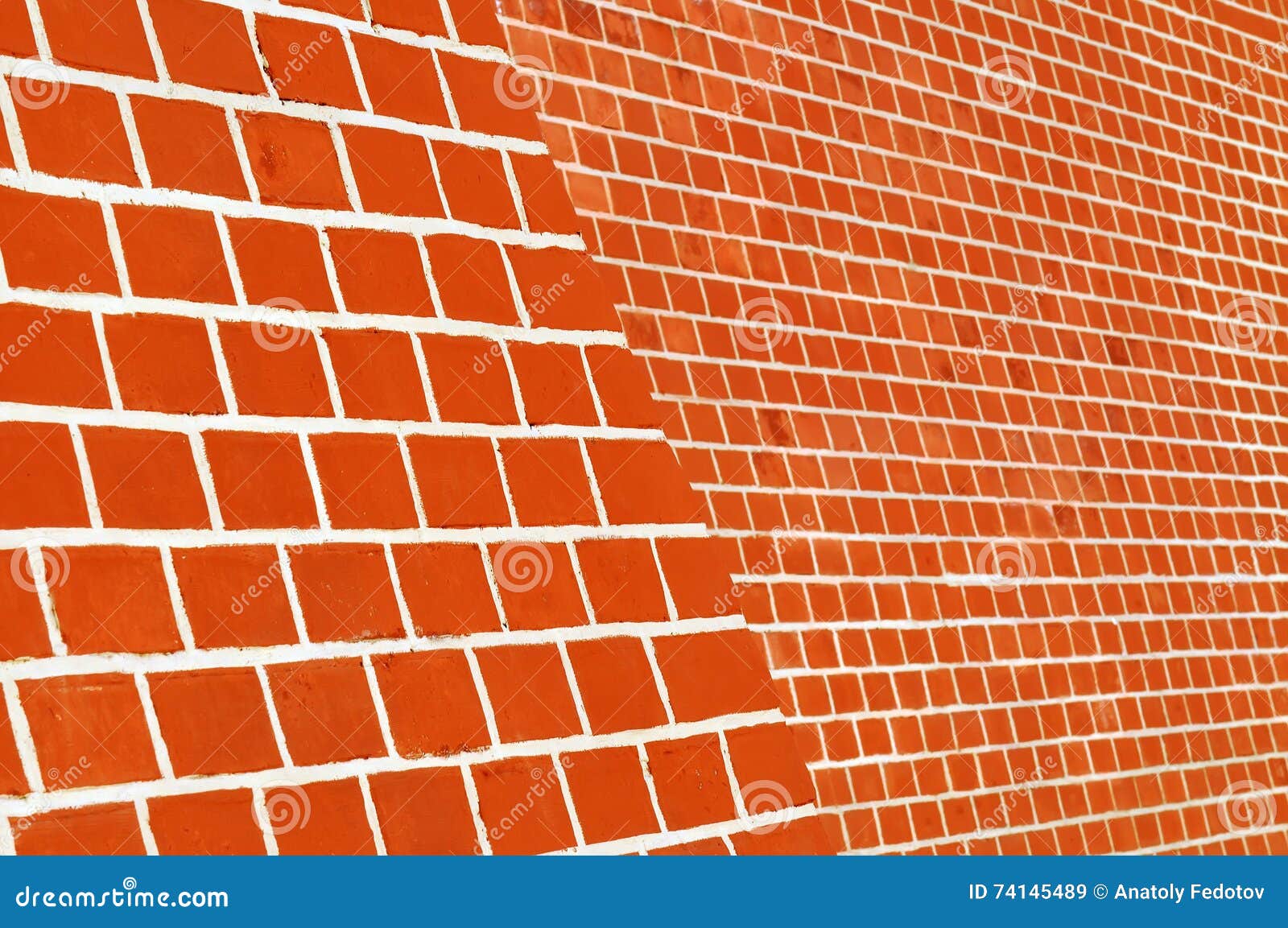 Red Brick Wall with White Seams. Side View Stock Image - Image of brick ...