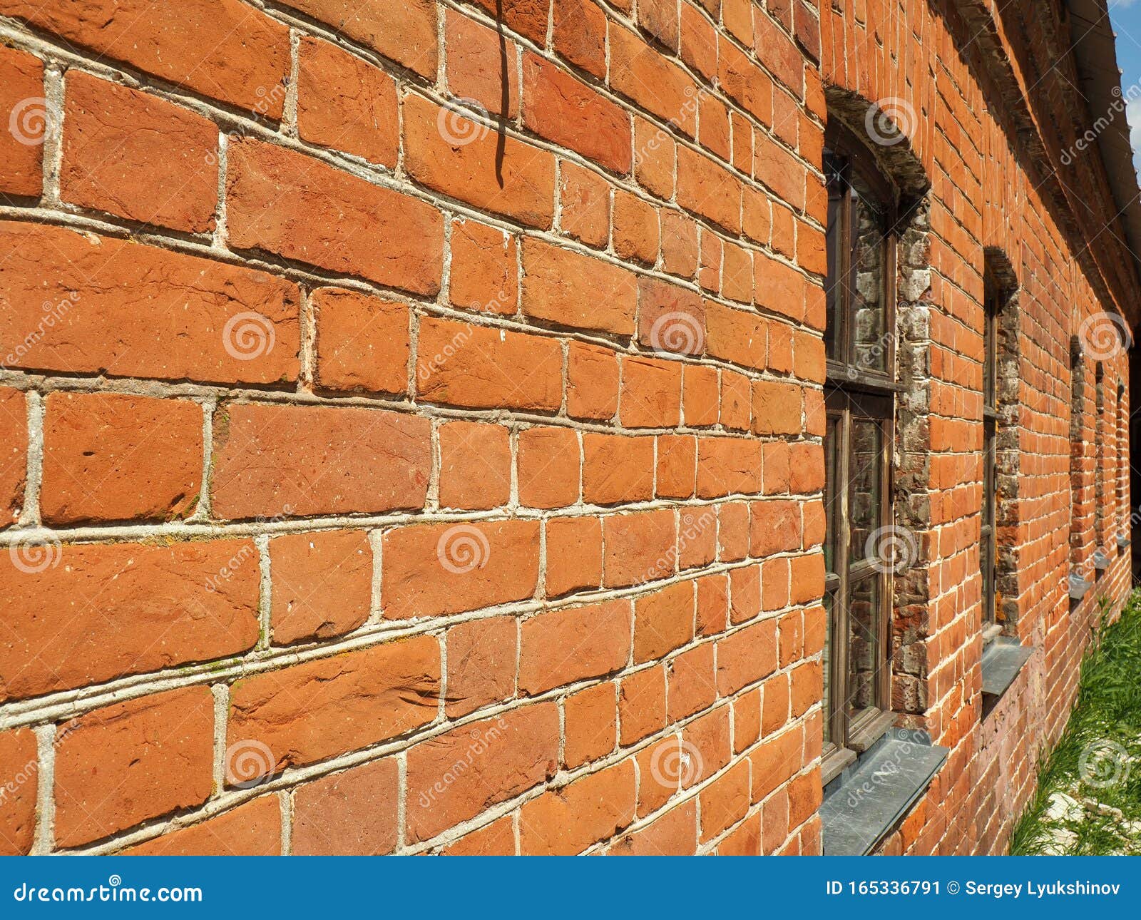 Red Brick Wall with Windows Stock Image - Image of brown, construction ...