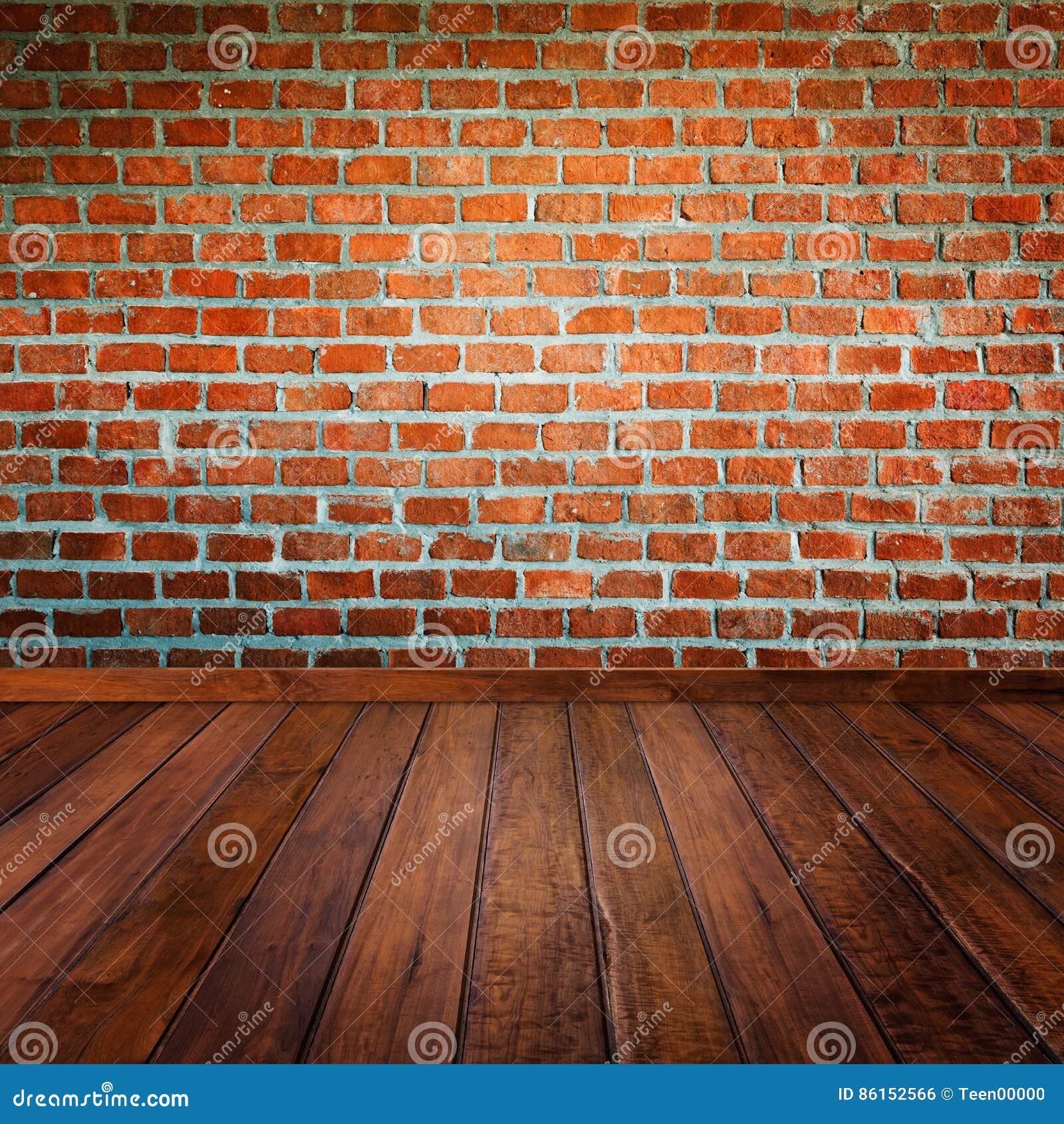 Red Brick Wall with Wooden Floor Stock Photo - Image of room, white ...