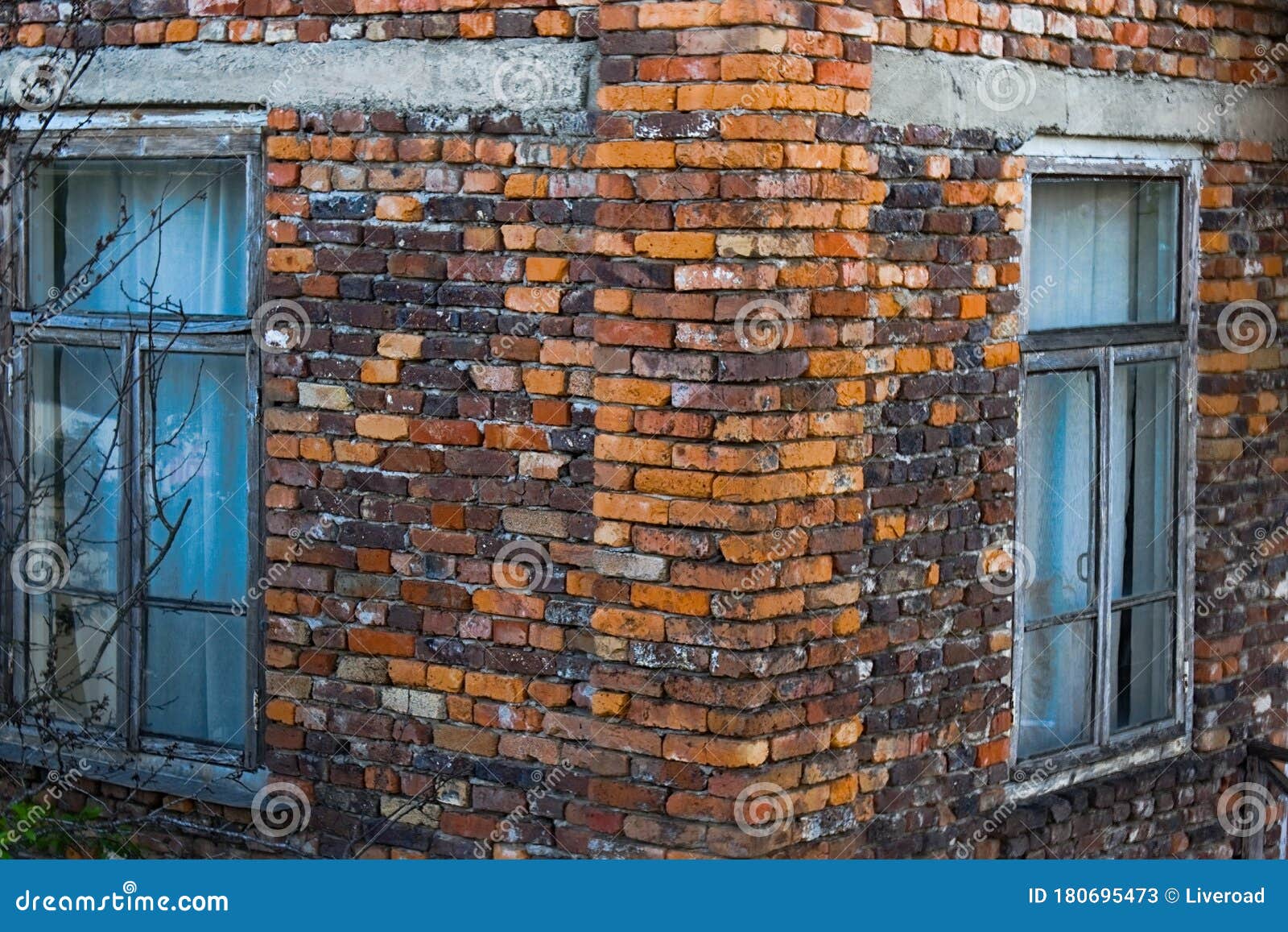 Red Brick Wall and Wooden Windows Stock Image - Image of house ...