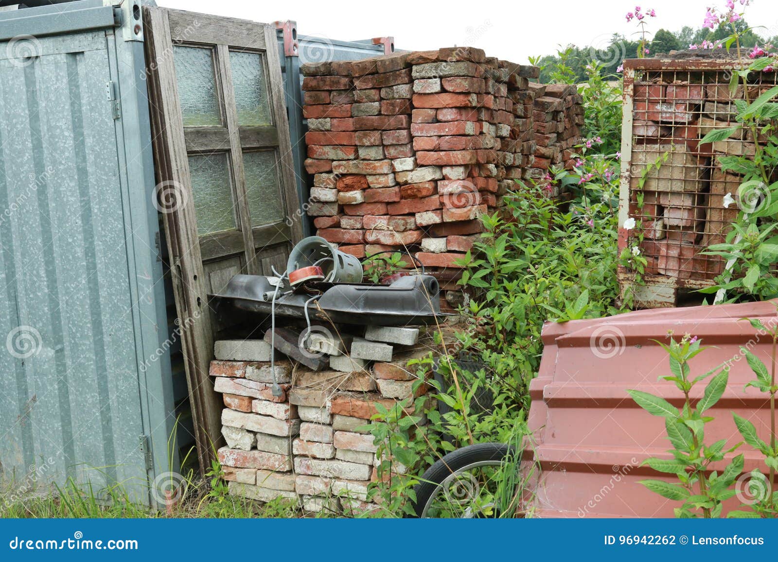 Red Brick Walls and Rubbish in Nature Stock Photo - Image of rubbish ...