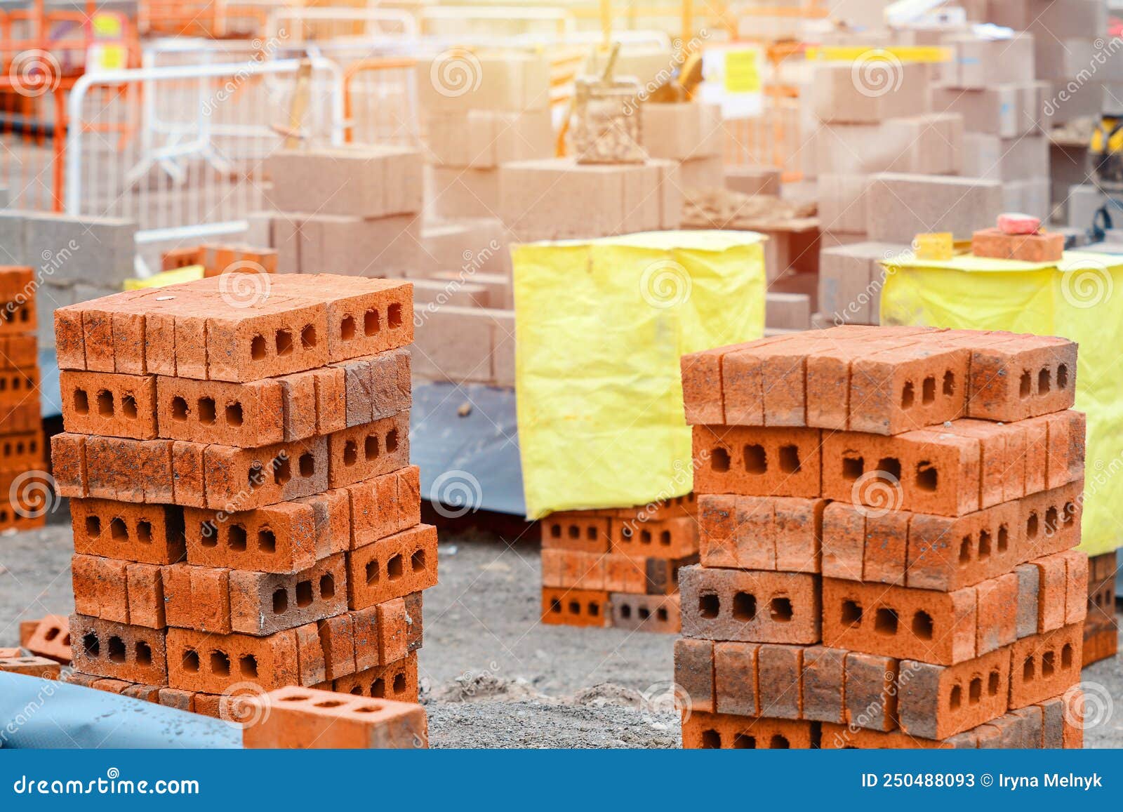 Red Bricks and Concrete Blocks Delivered on Construction Site and ...