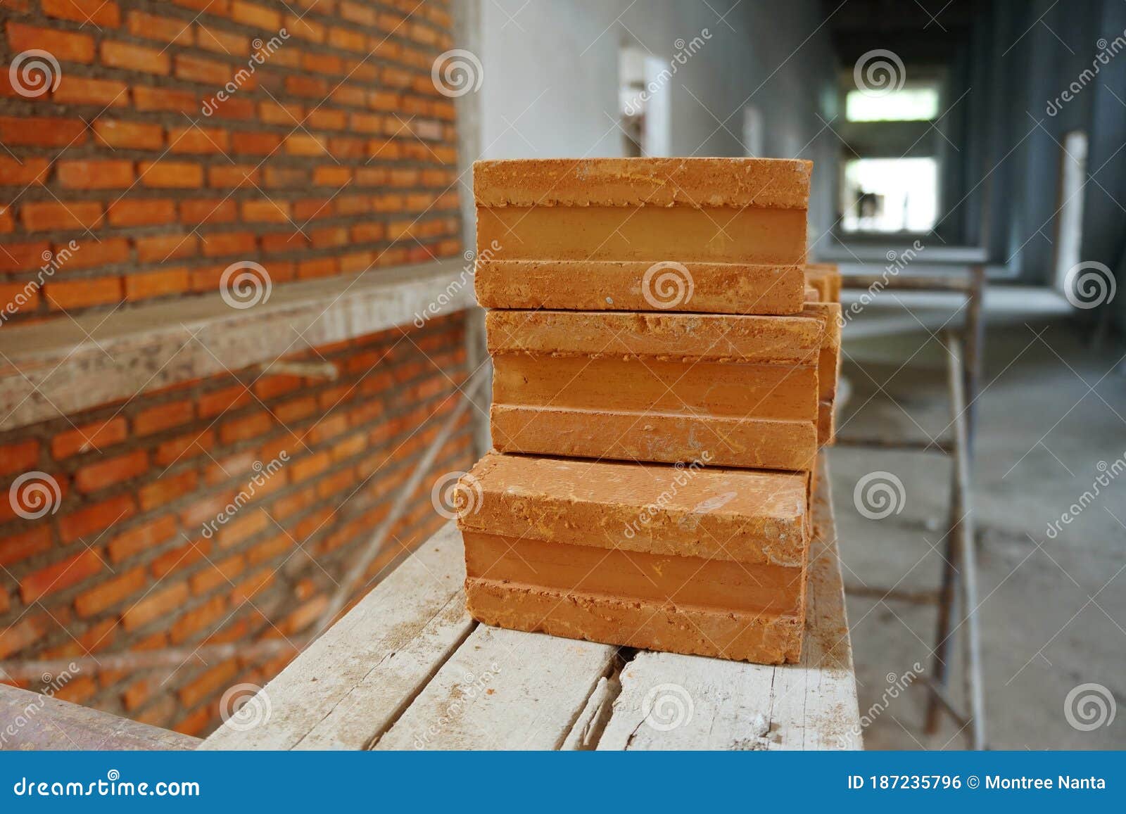 Red Bricks on Construction Site. Stock Photo - Image of stone ...