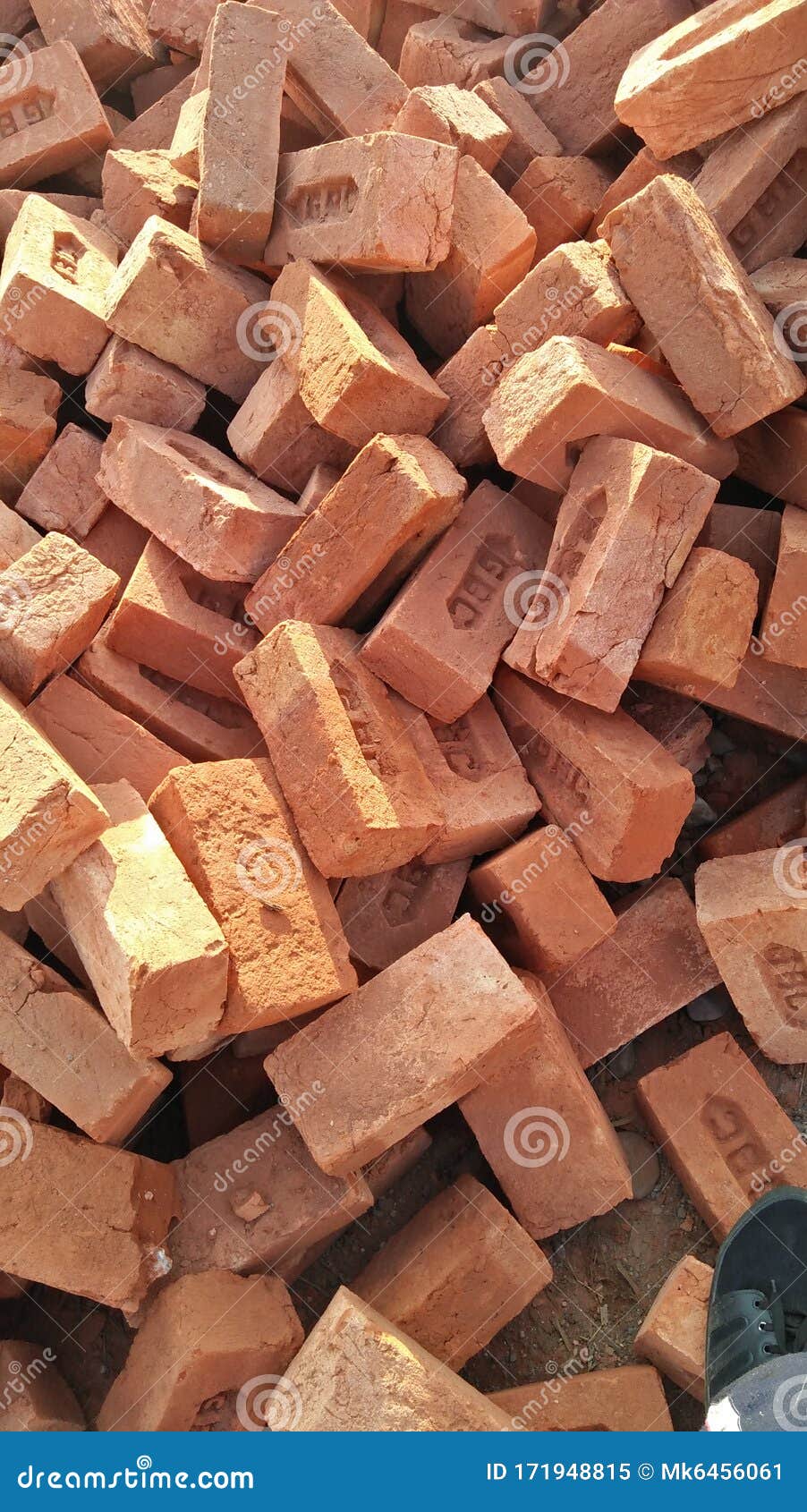 Red Bricks Pile Use in Construction Stock Image - Image of soil ...