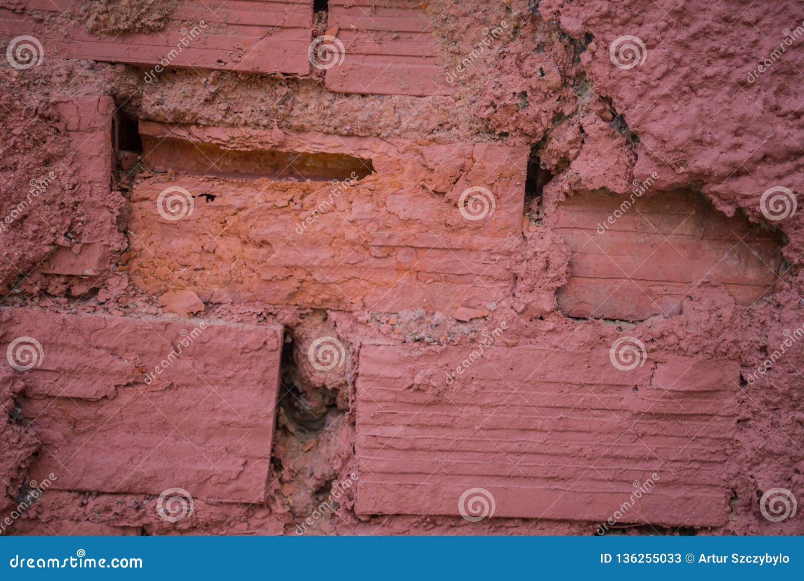 Red Bricks on Rough Wall. Not Properly Sealed with Mortar Creating ...