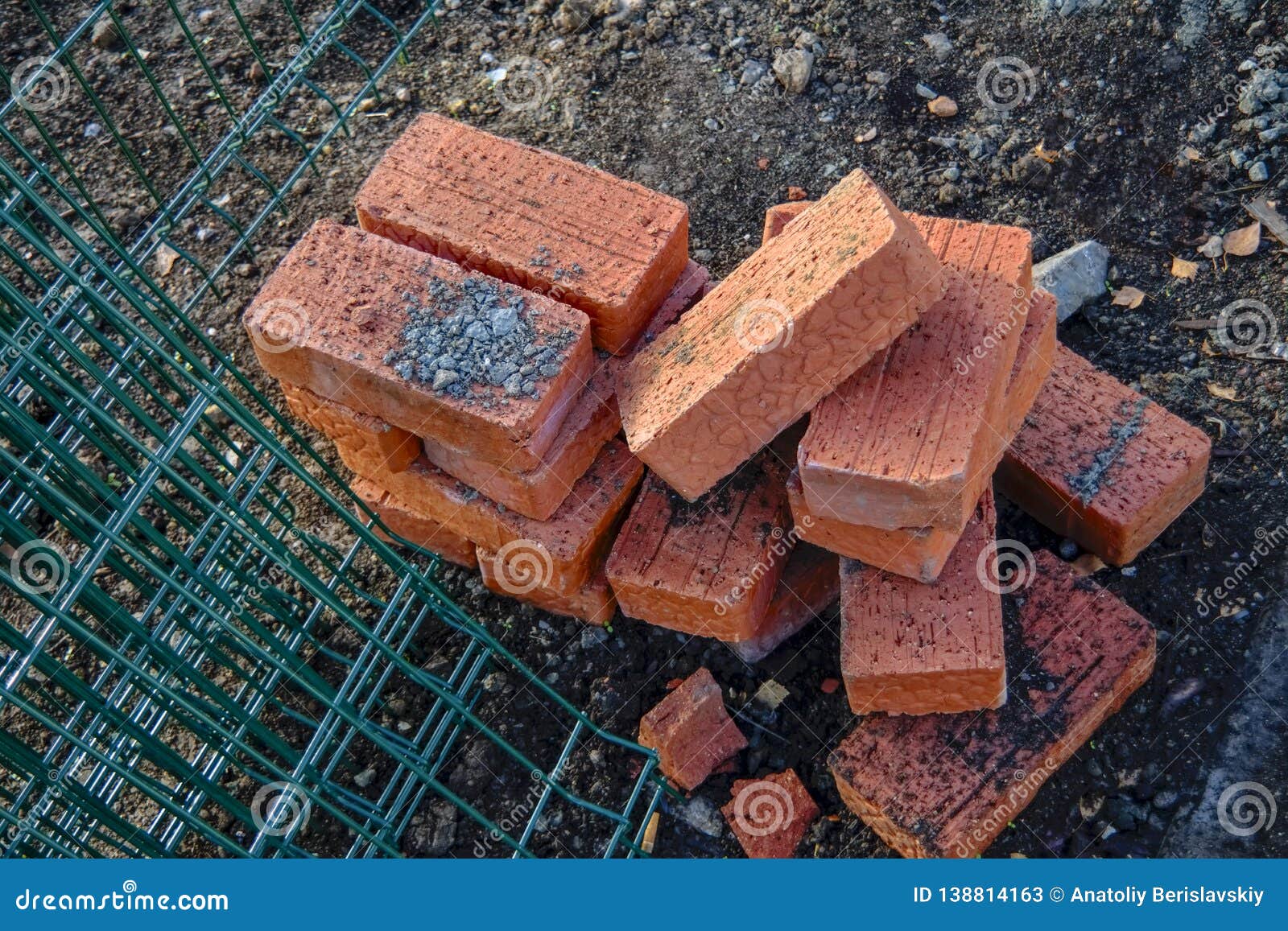 Piles of Red Construction Bricks Scattered on the Ground Stock Image ...