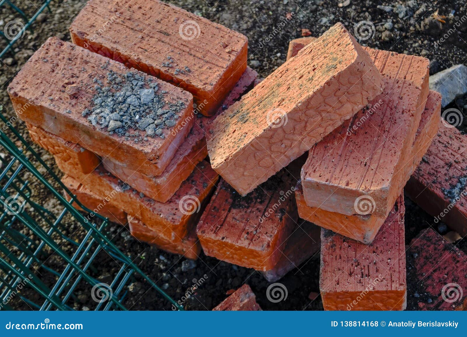 Piles of Red Construction Bricks Scattered on the Ground Stock Photo ...
