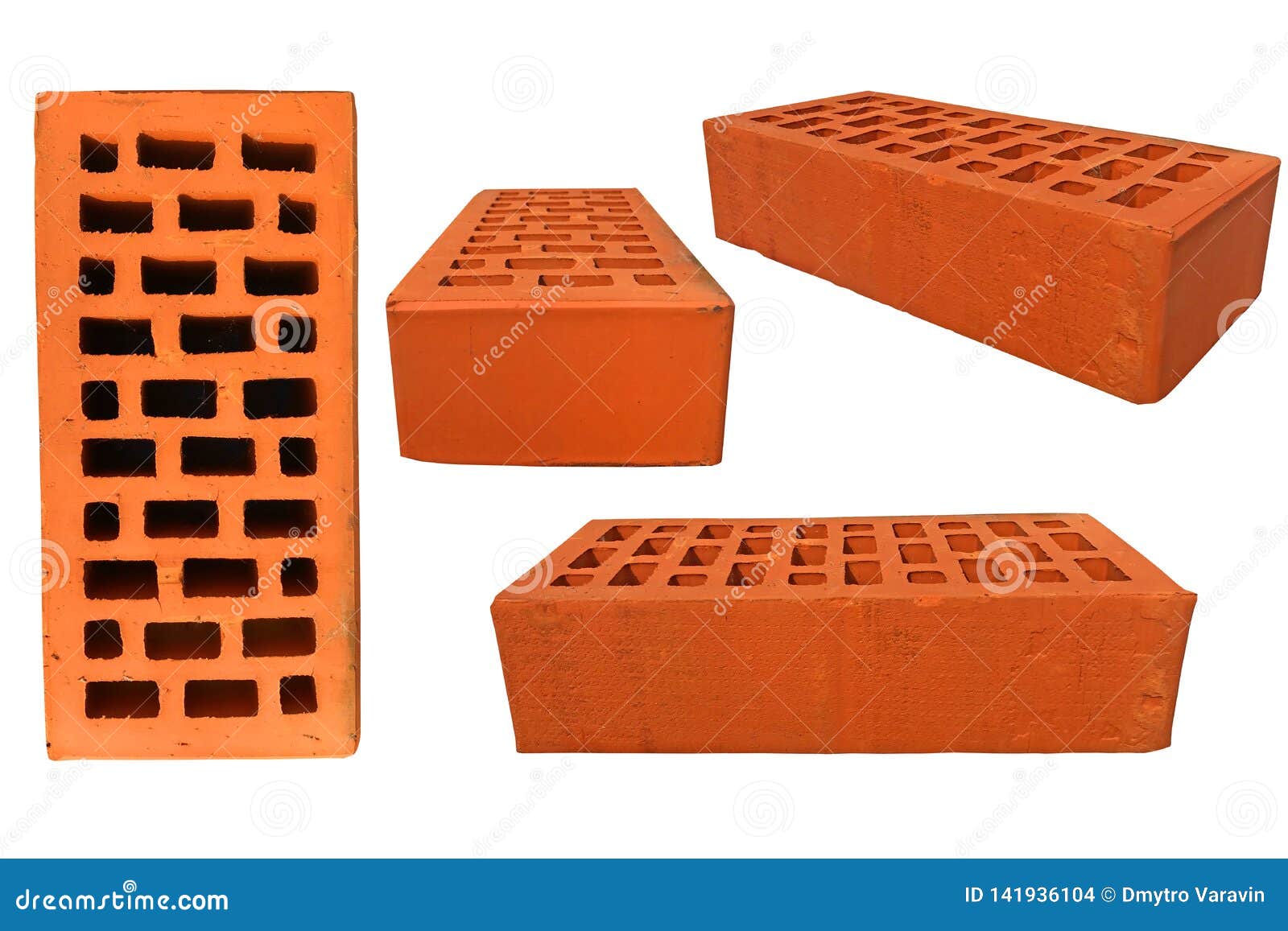 Red Bricks Set Isolated on White in Different Angles. Stock Photo ...