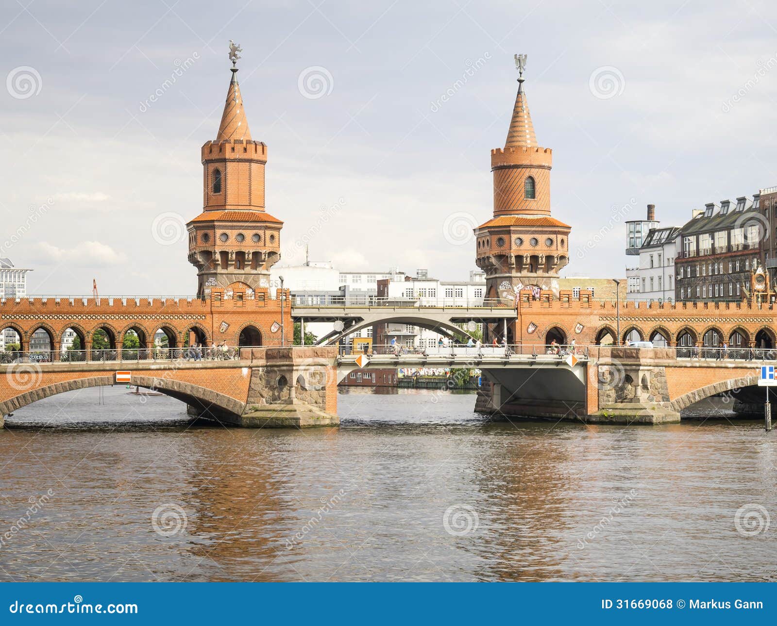 Red Bridge in Berlin Germany Stock Photo - Image of panorama, landscape ...