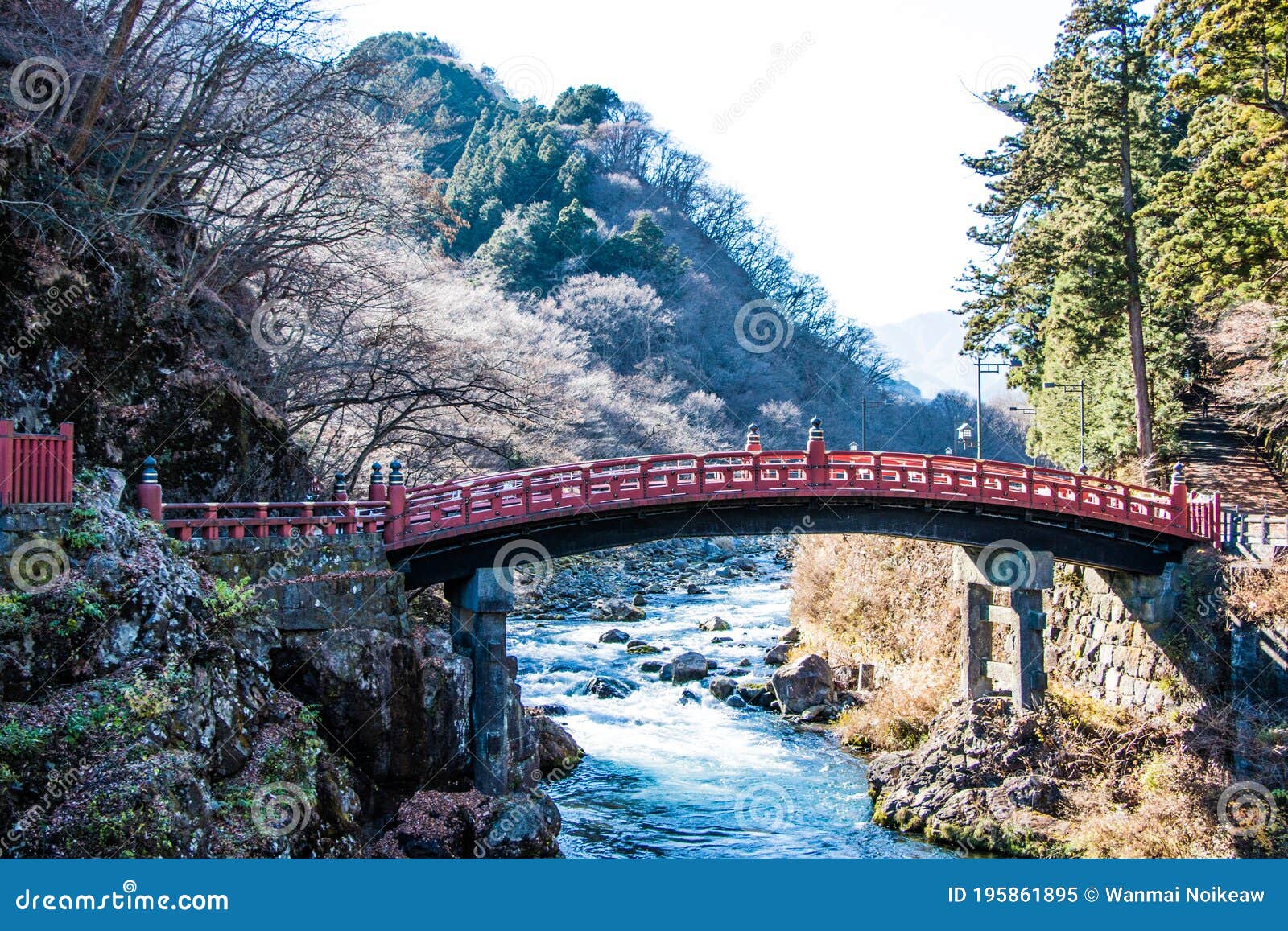 Red bridge stock image. Image of japan, morning, corridor - 195861895