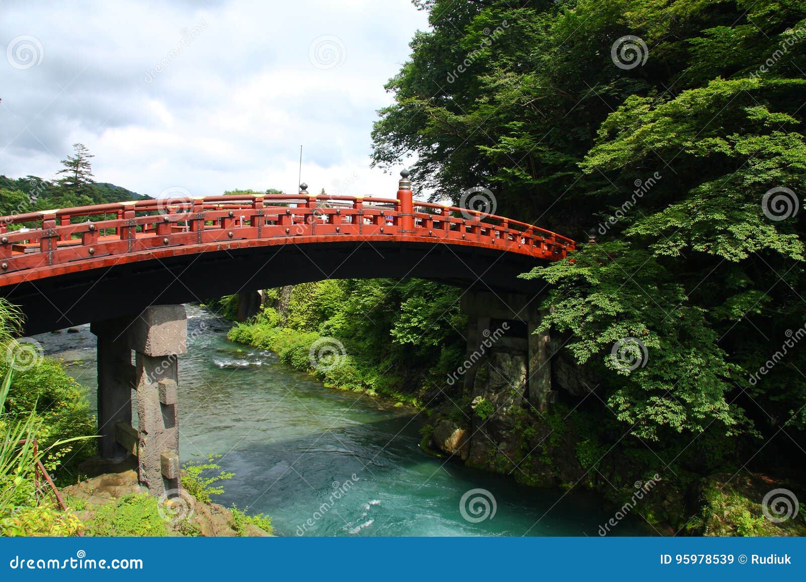 Red bridge in Japan stock image. Image of nature, bridge - 95978539