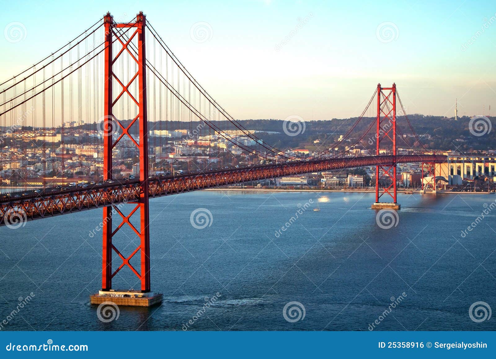 Red Bridge, Lisbon, Portugal Stock Photo - Image of cable, gate: 25358916