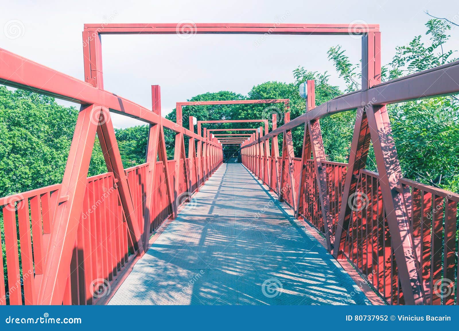 Red Bridge with Metal Structure. Stock Photo - Image of architecture ...