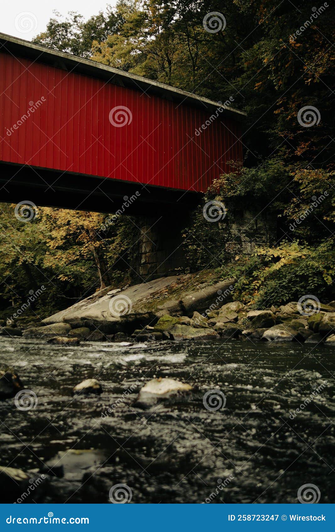 Red Bridge Over Flowing River Stock Image - Image of travel, river ...