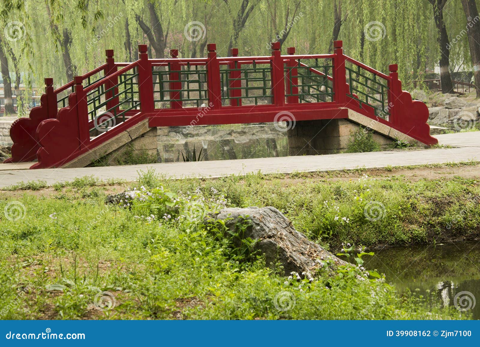 Red Bridge stock photo. Image of interest, tourism, chinese - 39908162