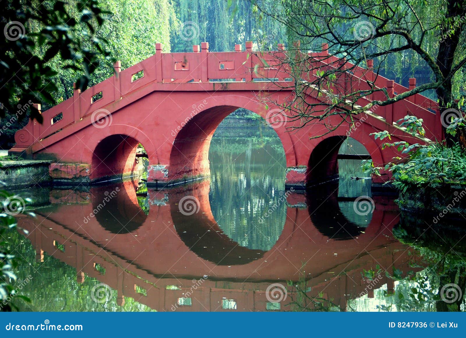 Red bridge and reflection stock photo. Image of green - 8247936