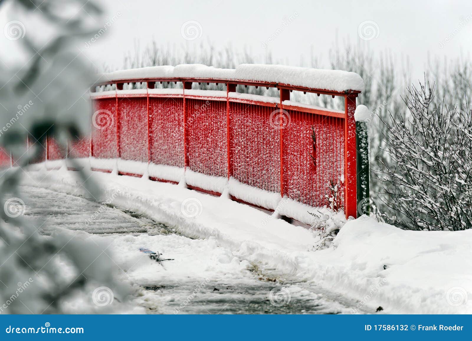Red bridge in the snow stock photo. Image of bridge, covered - 17586132