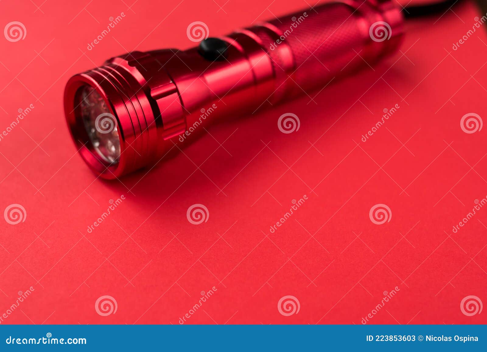 Red bright flashlight stock image. Image of glass, closeup - 223853603