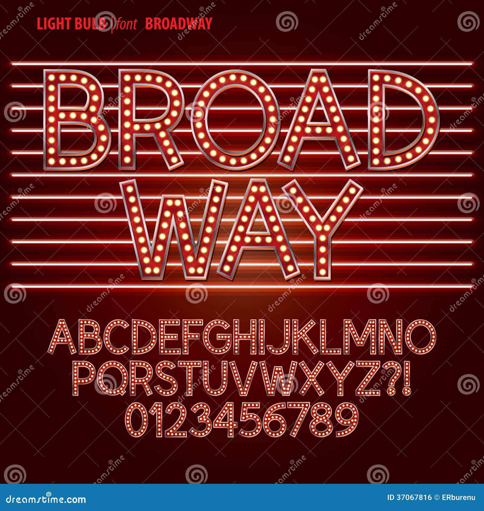 Illuminated Broadway Vector Font, Monumental Narrow Alphabet For ...