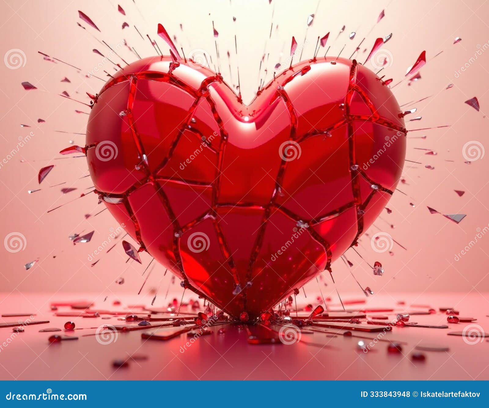 A Red, Broken Heart Made of Glass. Created with the Help of Artificial ...