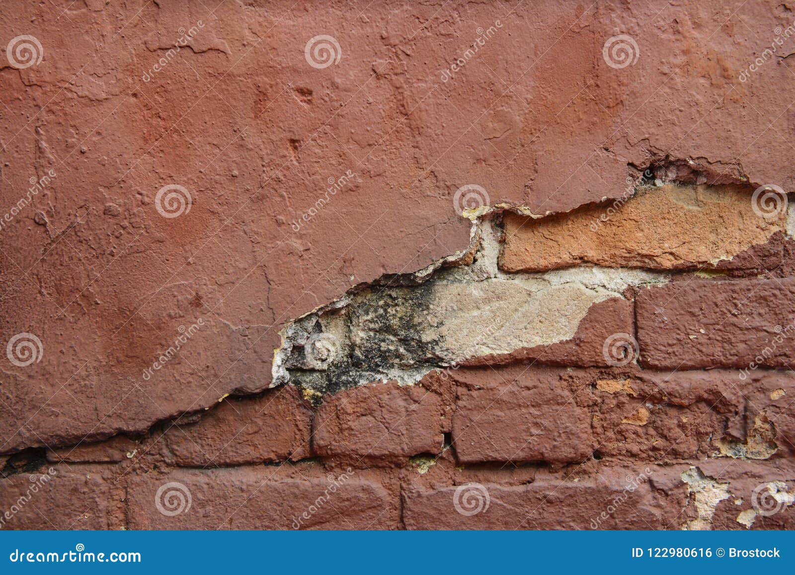 Red broken old brick wall stock photo. Image of abstract - 122980616