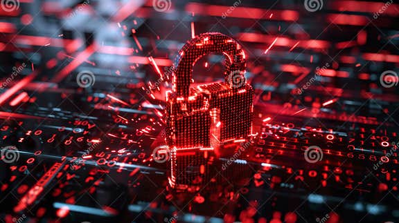 Red Broken Padlock Icon Over Binary Code Illustrates Data Breach and ...