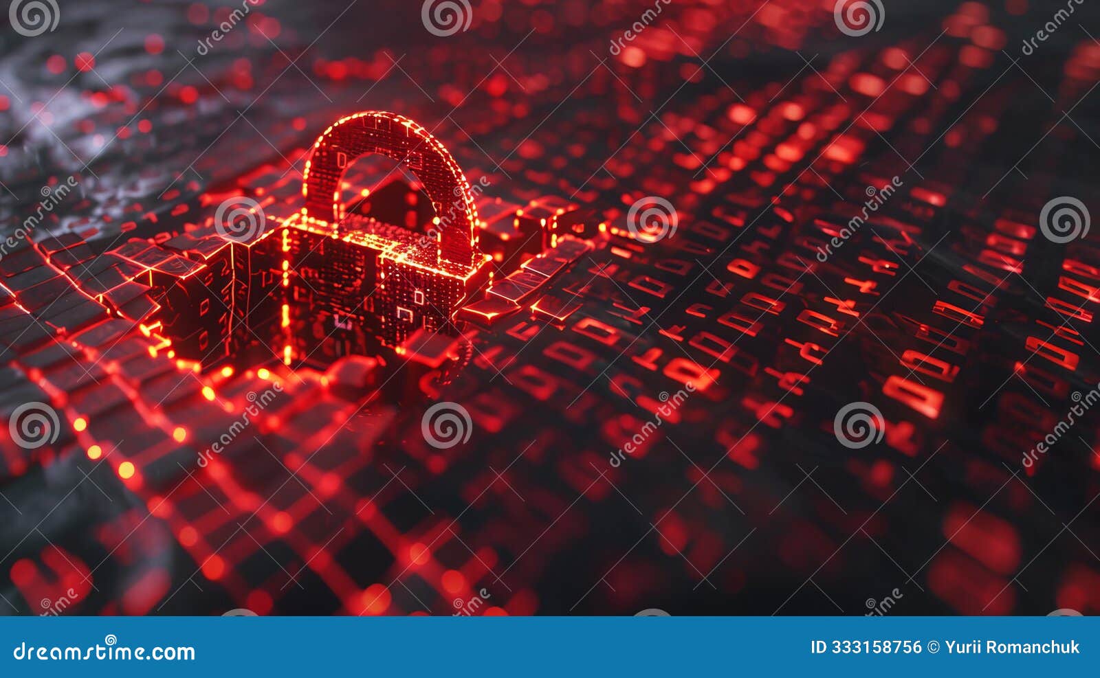 Red Broken Padlock Icon Over Binary Code Screen Symbolizes Data Breach ...