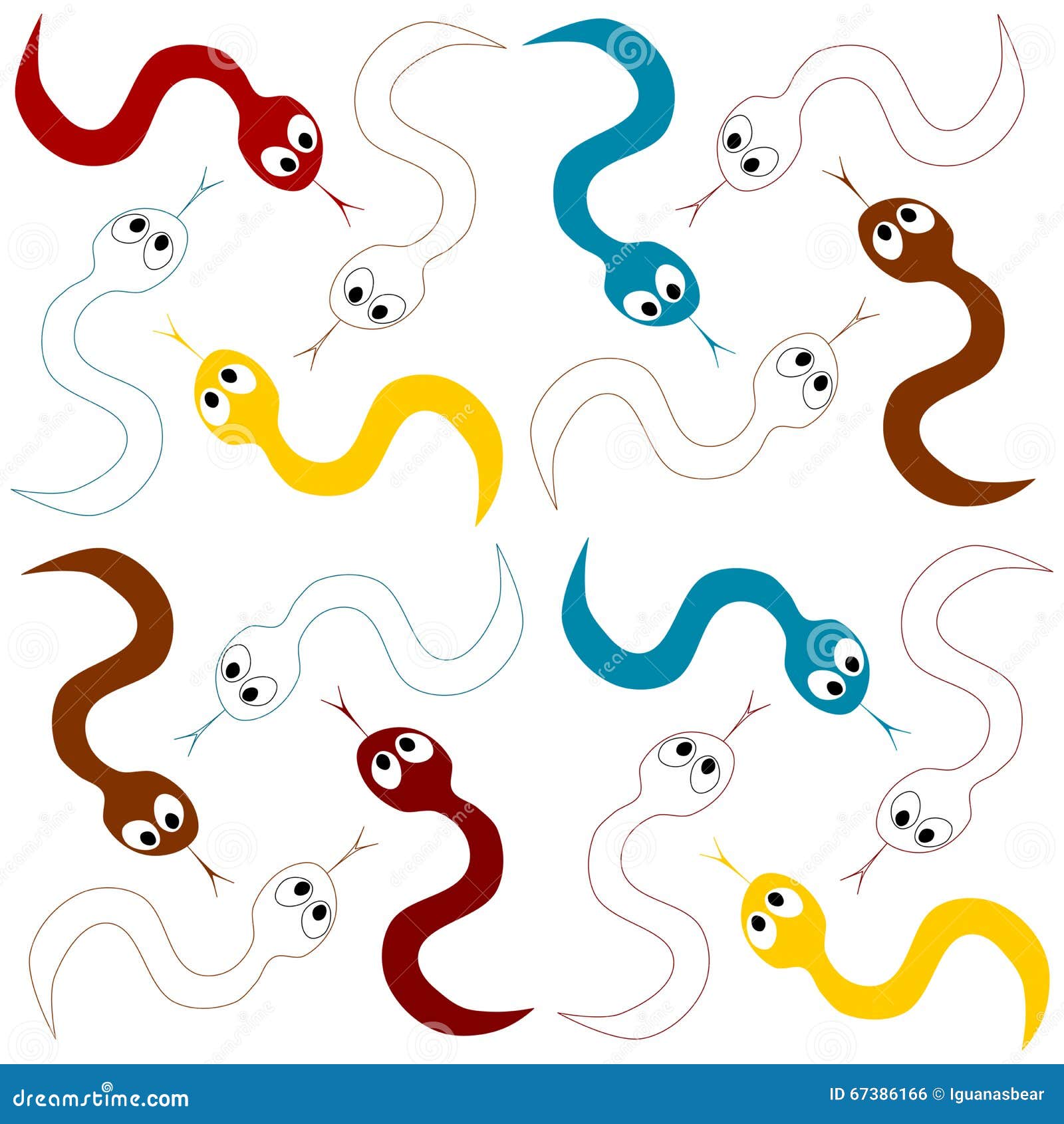 Red Brown Blue Yellow Snakes Pattern on White Tile Stock Vector ...