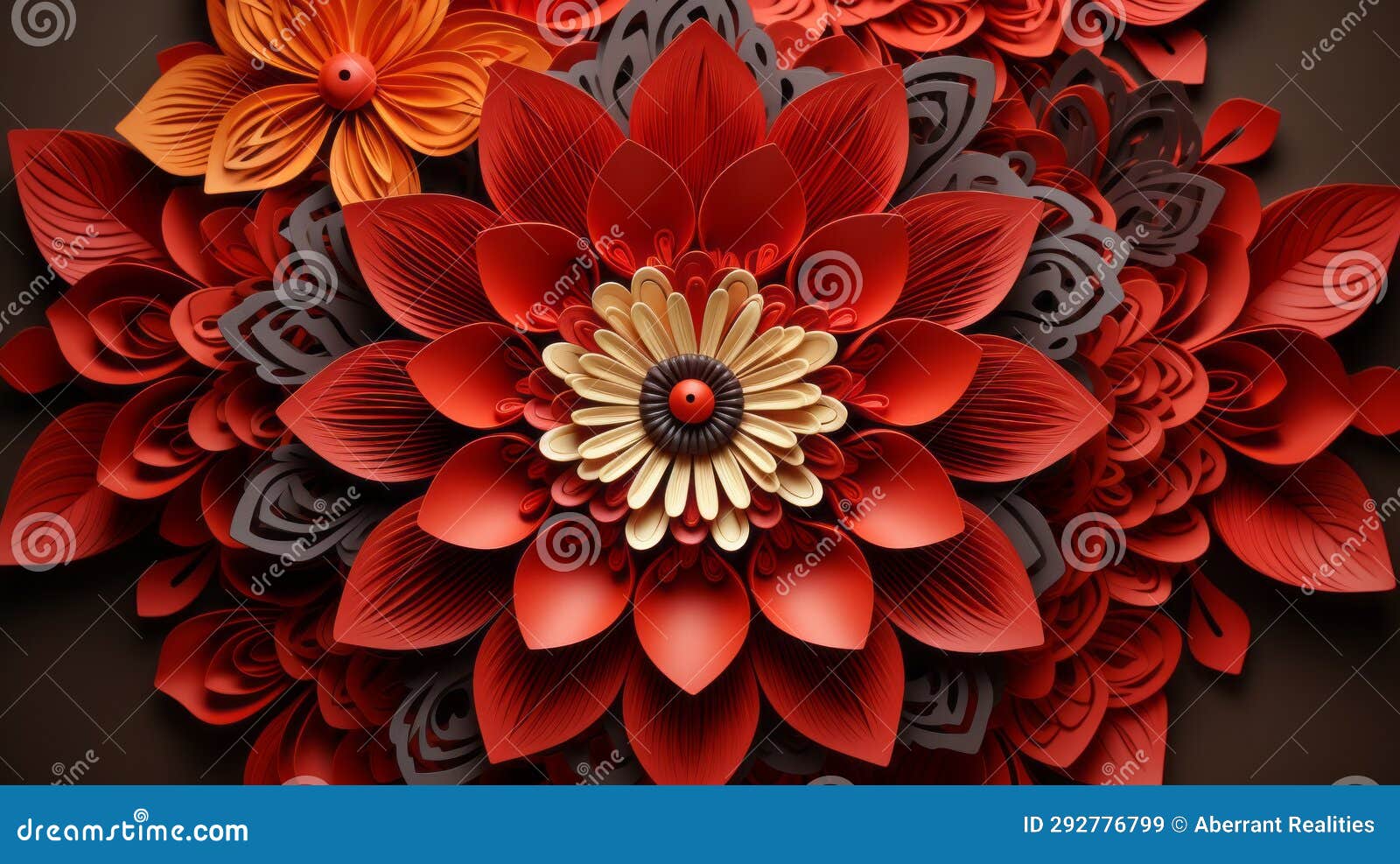 Red and Brown Paper Flowers on a Black Background Stock Illustration ...