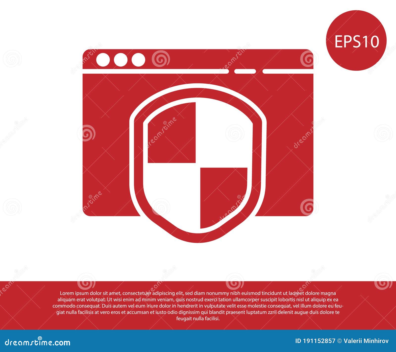 Red Browser with Shield Icon Isolated on White Background. Security ...