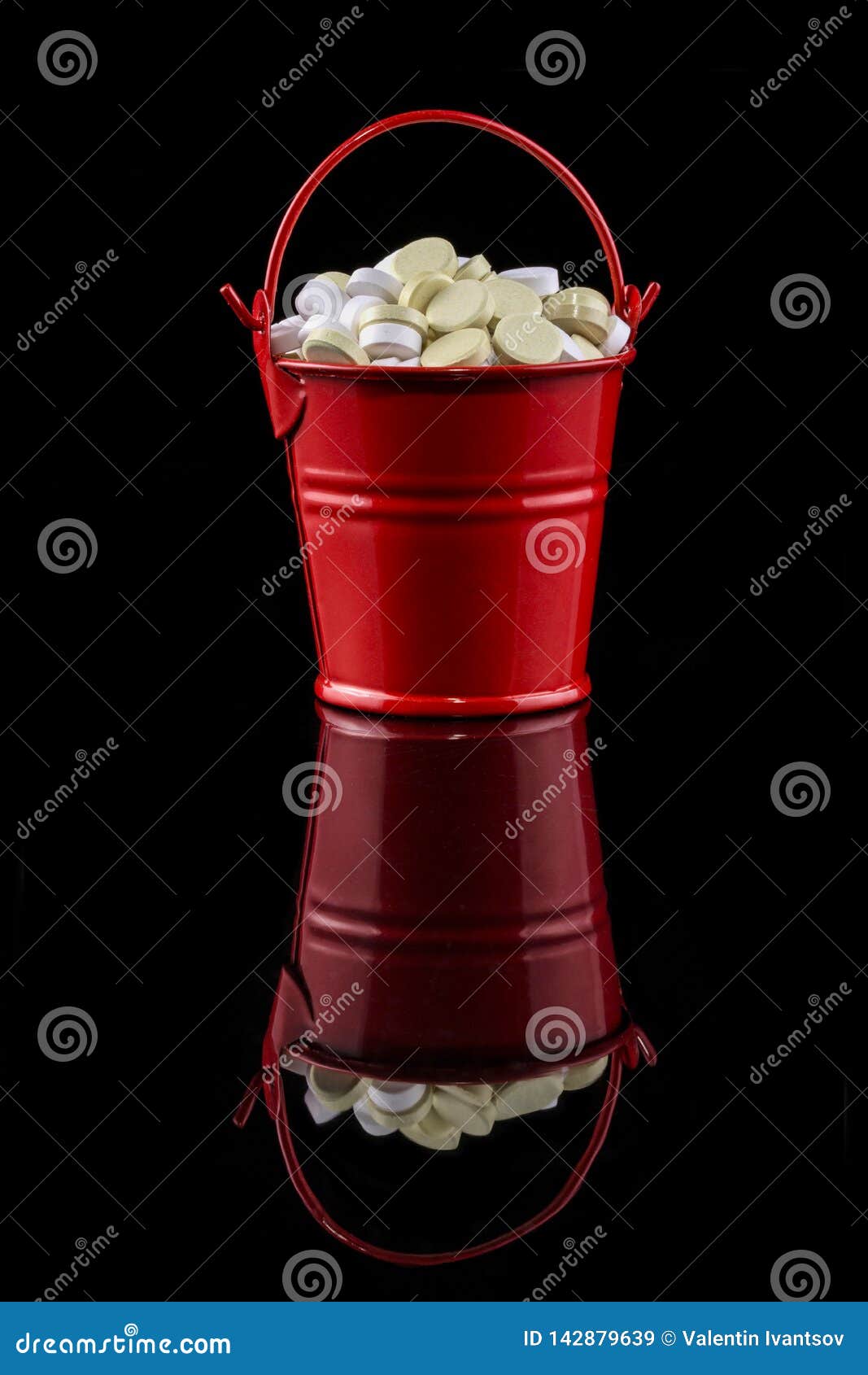 Red Bucket with Medical Tablets Stock Image - Image of medical ...