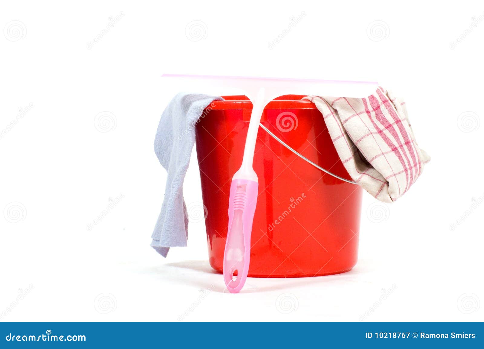 Red Bucket with Windows Cleaning Tools Stock Image - Image of towels ...