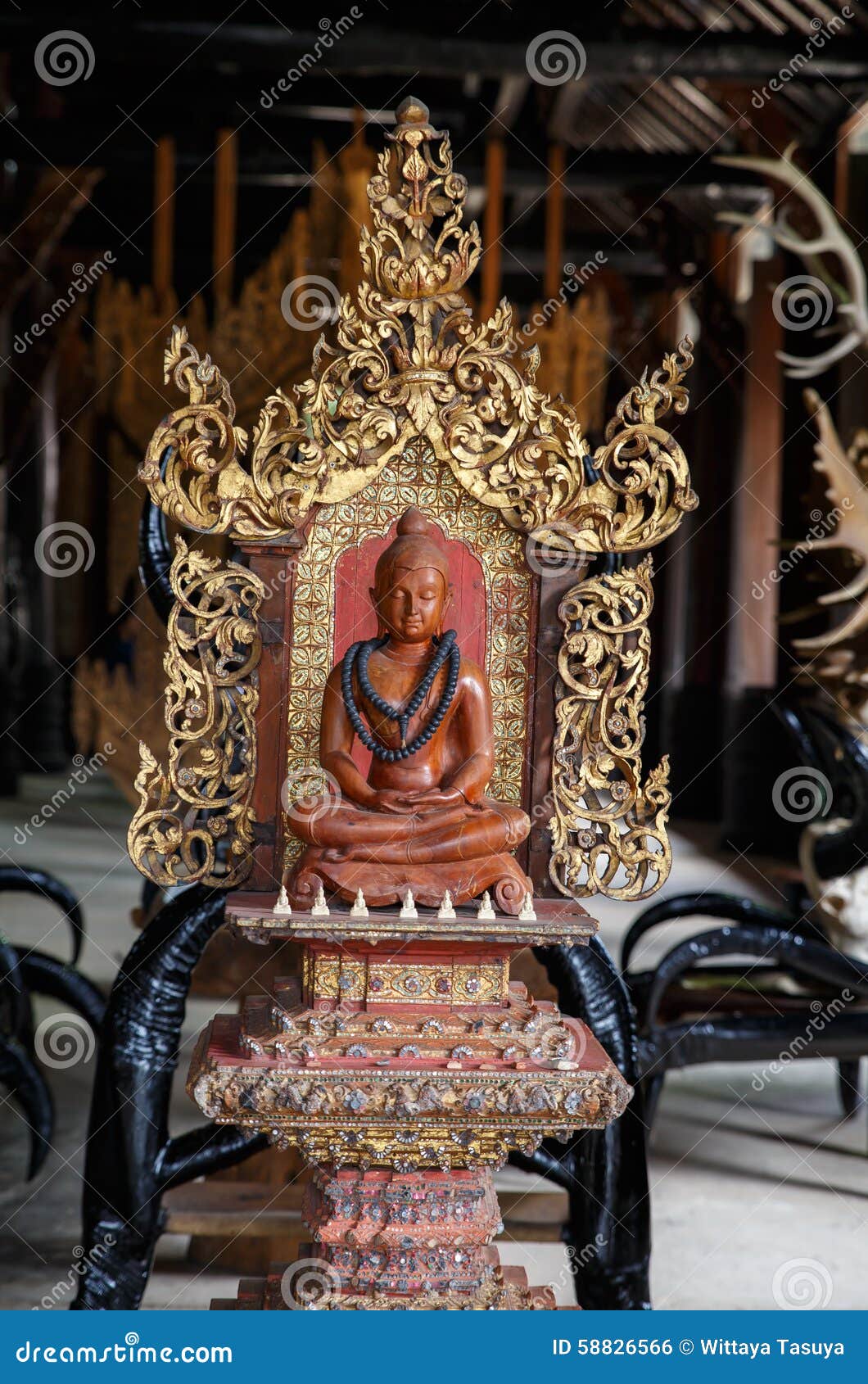 Red Buddha carved wood stock photo. Image of buddhism - 58826566