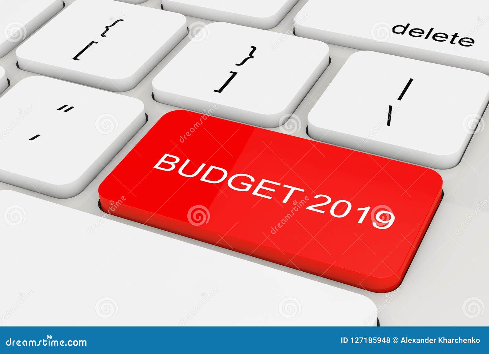 Red Budget 2019 Key on White PC Keyboard. 3d Rendering Stock ...
