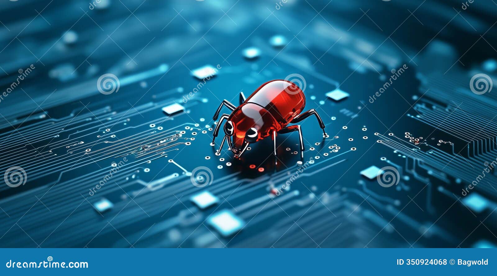 Red Bug on Circuit Board Highlighting Cybersecurity and Tech ...