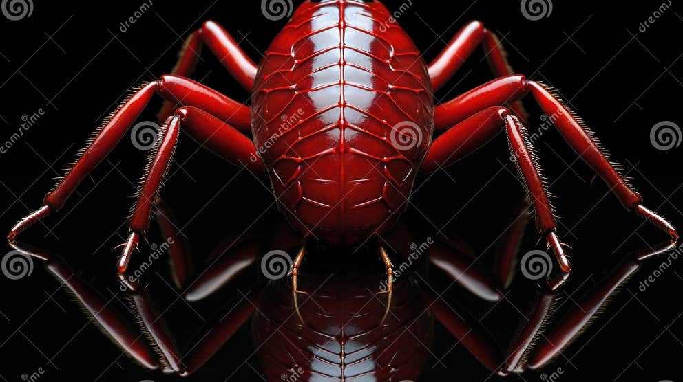 A Red Fictional Bug with Shiny Reflective Surface on Black Background ...