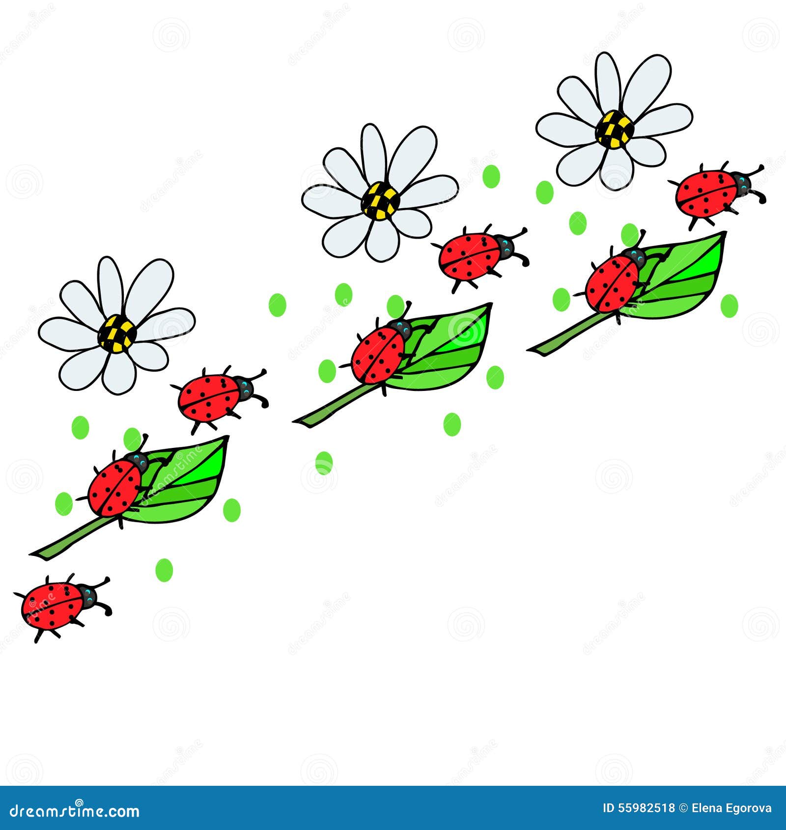 Red bugs on flowers stock vector. Illustration of summer - 55982518