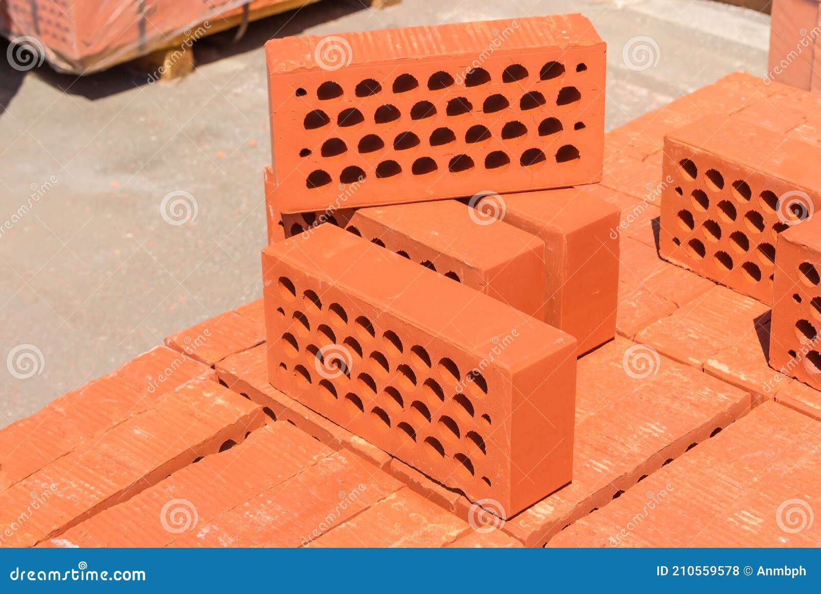 Red Building Bricks on the Pallet on an Outdoor Warehouse Stock Photo ...