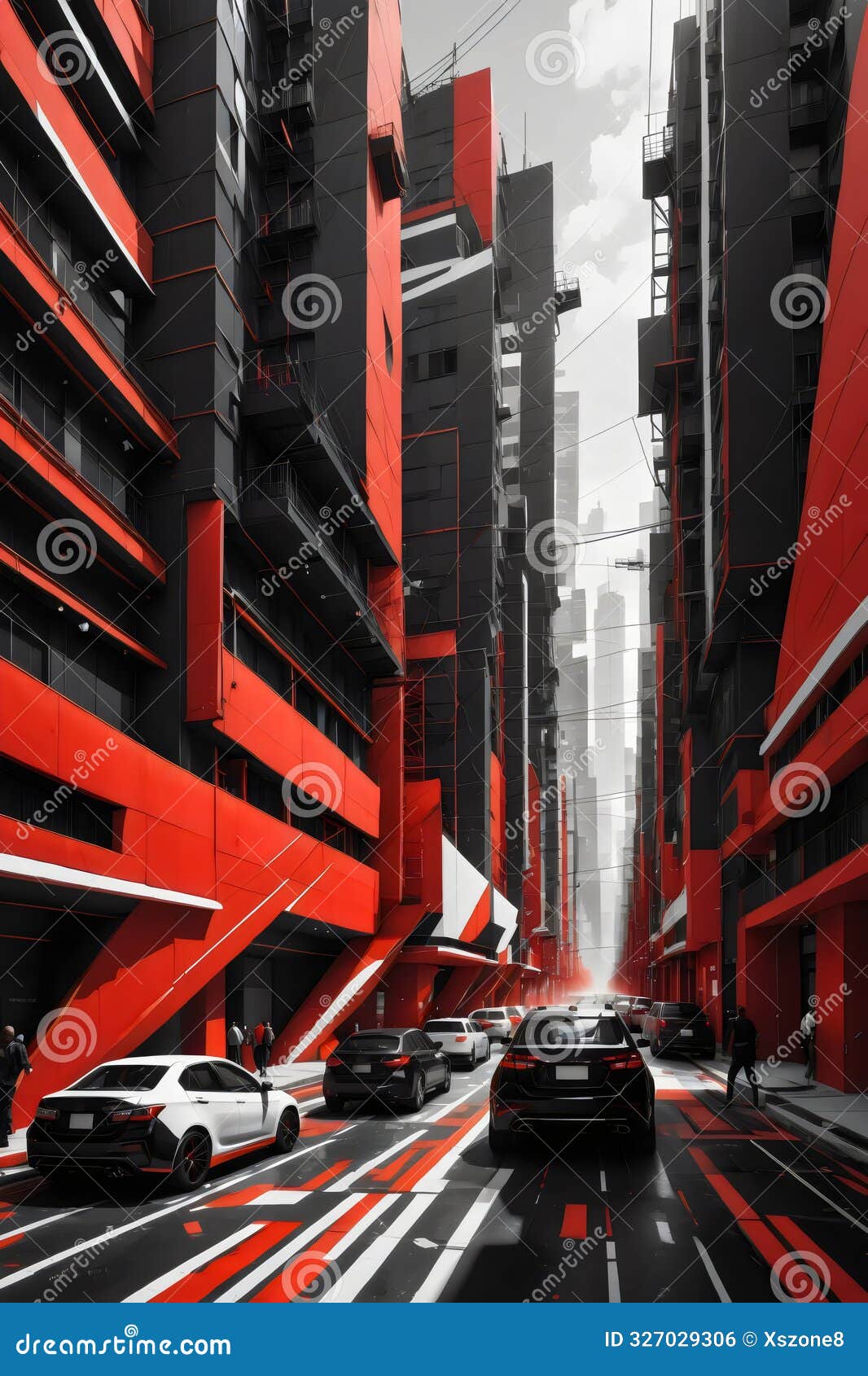 A red building with a car stock photo. Image of transportation - 327029306