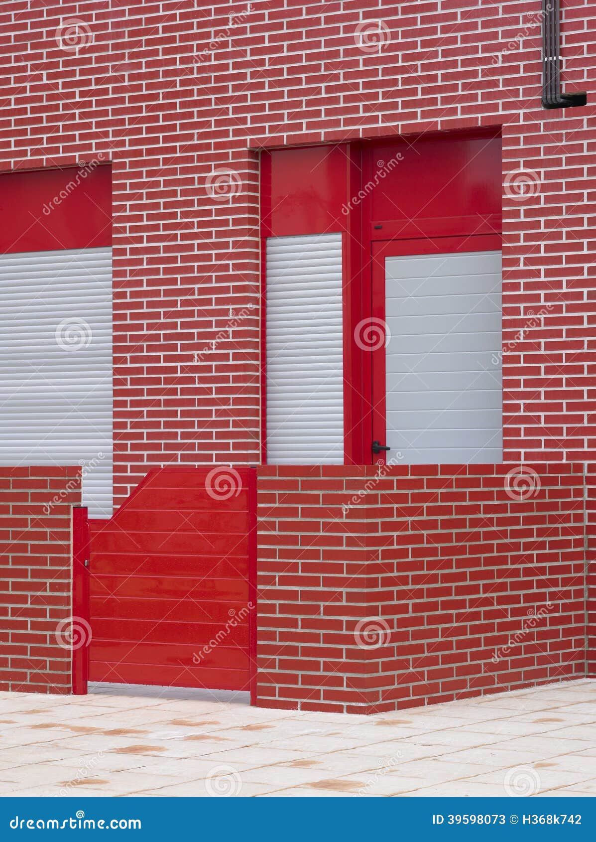 Red Building Facade with Patio. Stock Image - Image of city, european ...