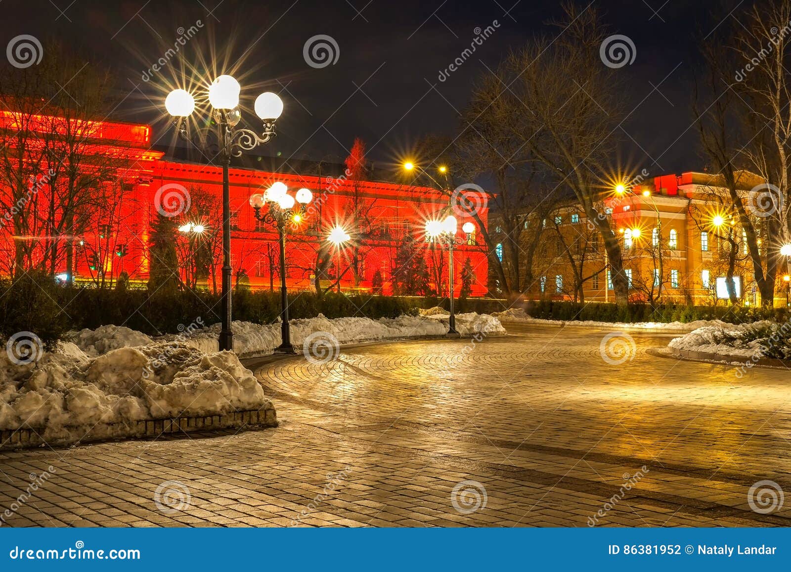 Red building with lights stock photo. Image of illuminated - 86381952