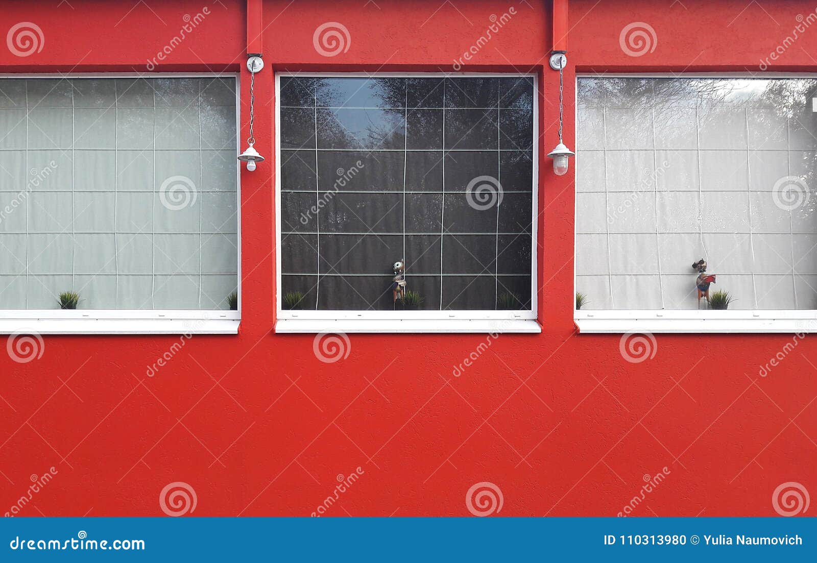 Red Bulding with Square Windows Exterior Stock Photo - Image of view ...