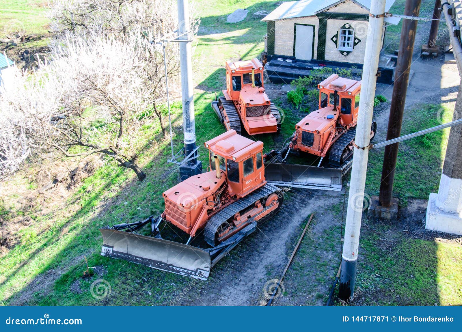 Red Bulldozers at a Construction Site Stock Image - Image of ground ...