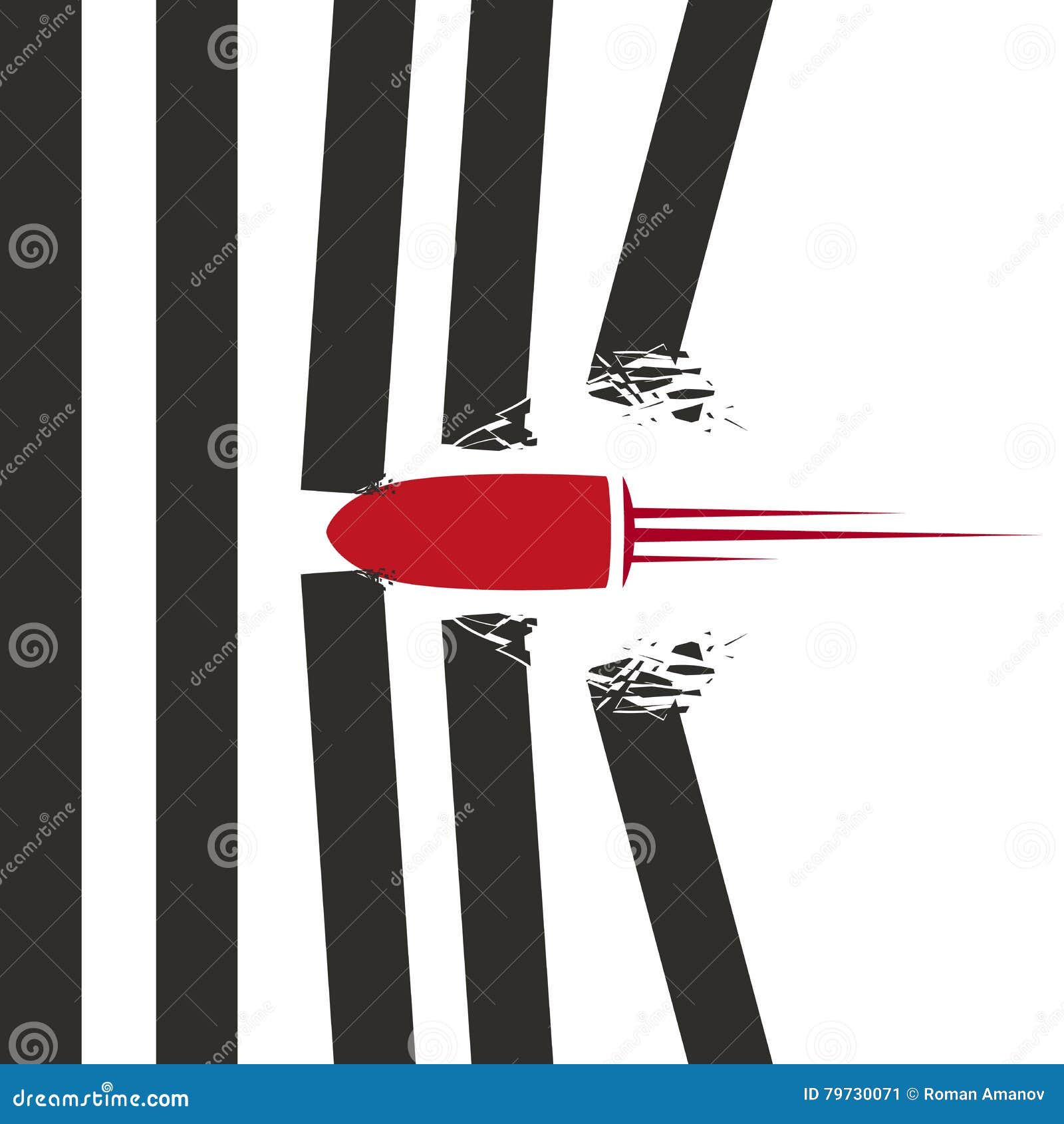 Red Bullet Shot Smashed The Walls On White Background. Poster Or Flyer ...