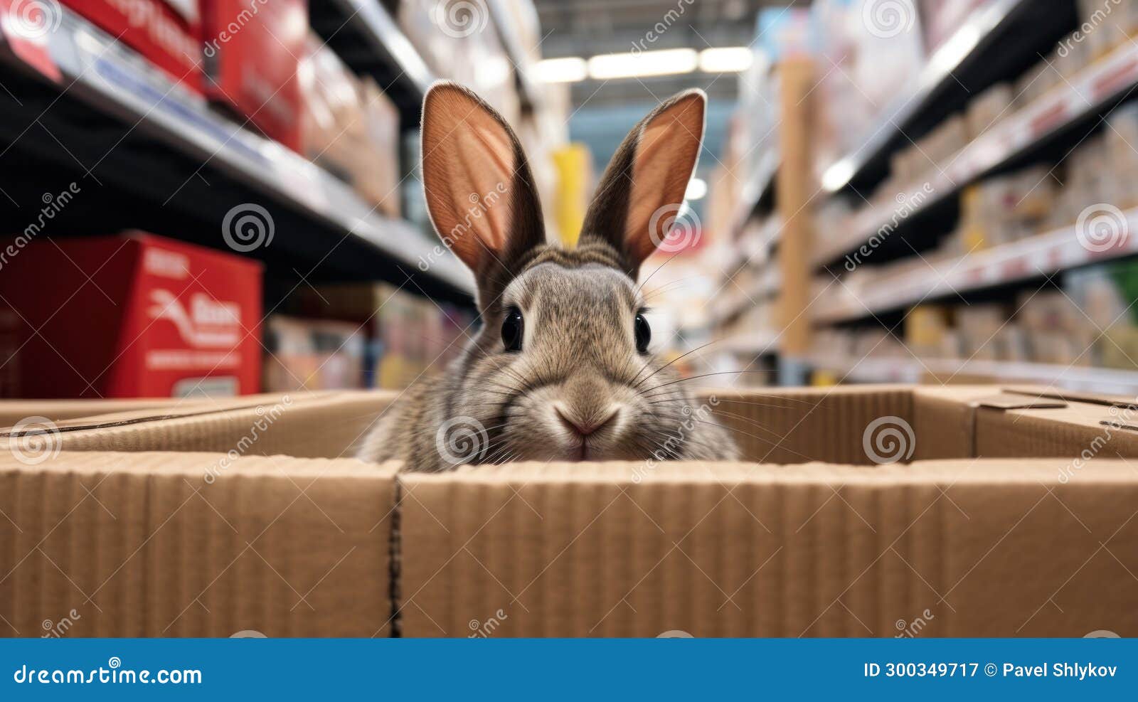 Red Bunny in Box in Supermarket. Stock Illustration - Illustration of ...