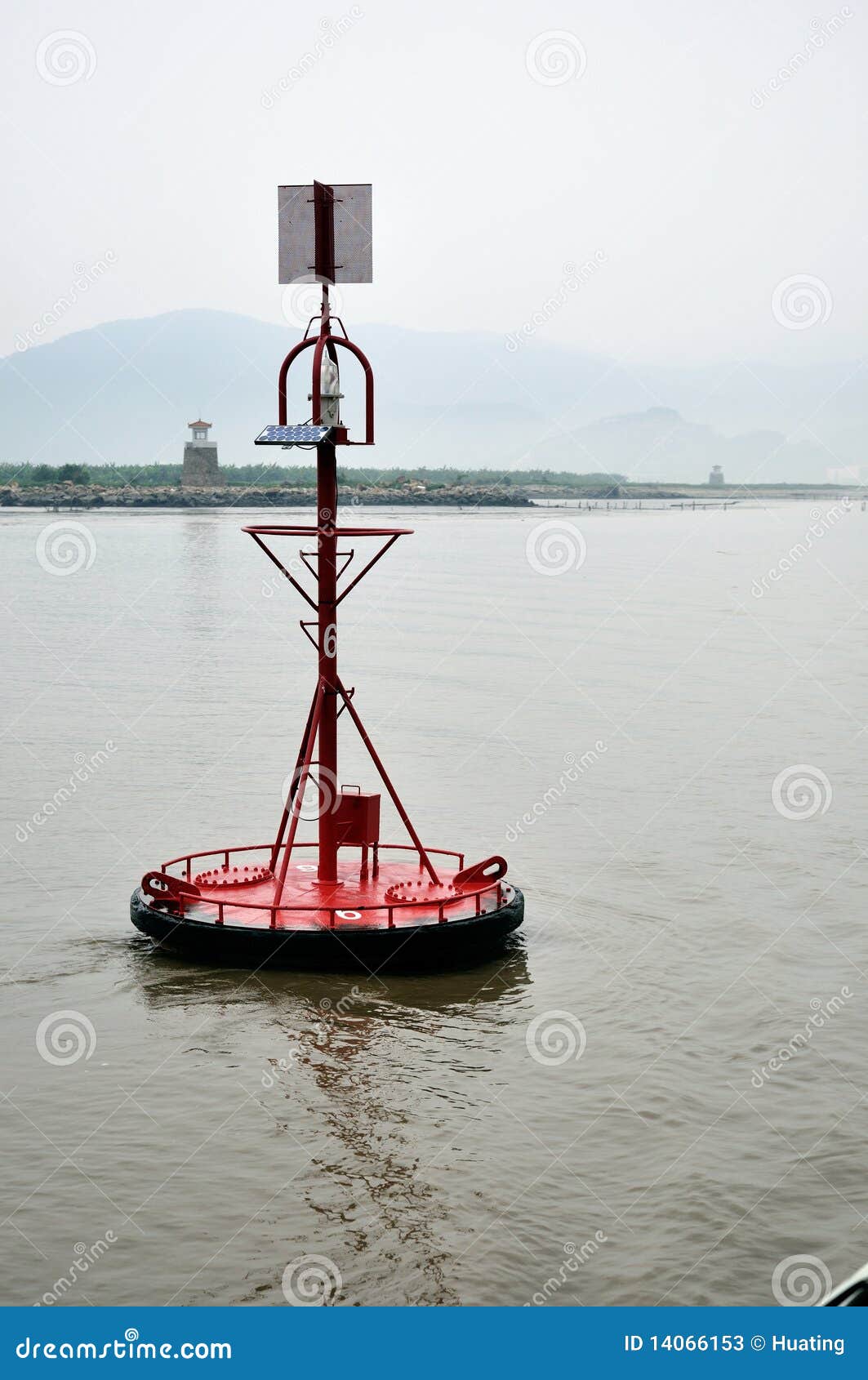 Red buoy with solar panel stock image. Image of energy - 14066153