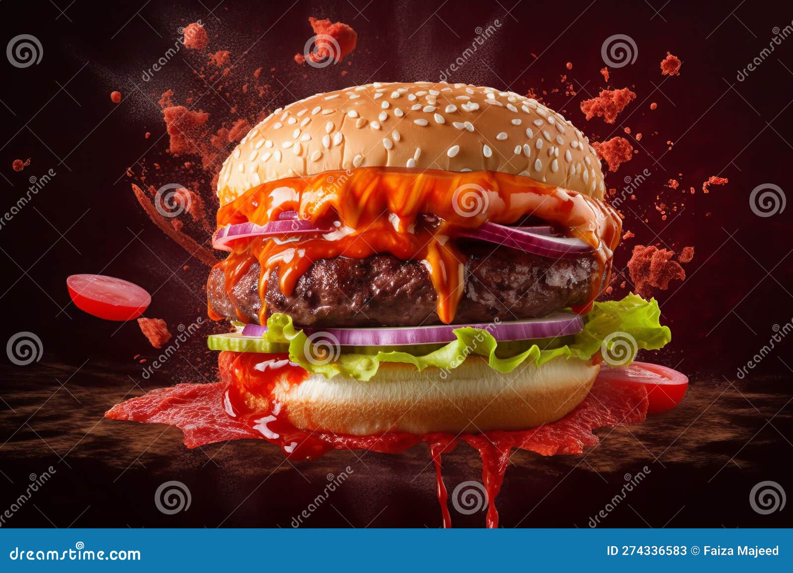 Red Burger Explosion, Generative AI Stock Illustration - Illustration ...